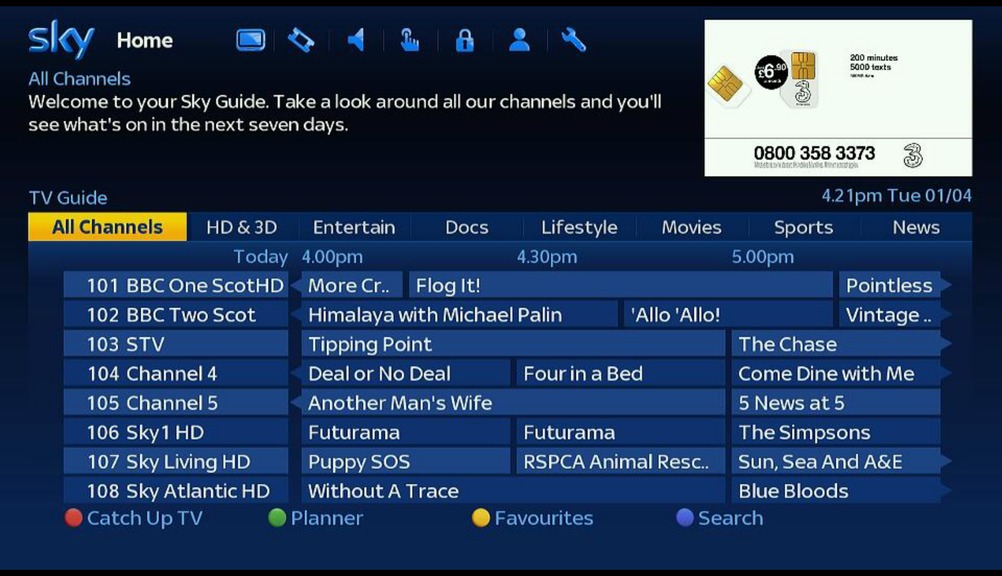 Sky+HD EPG